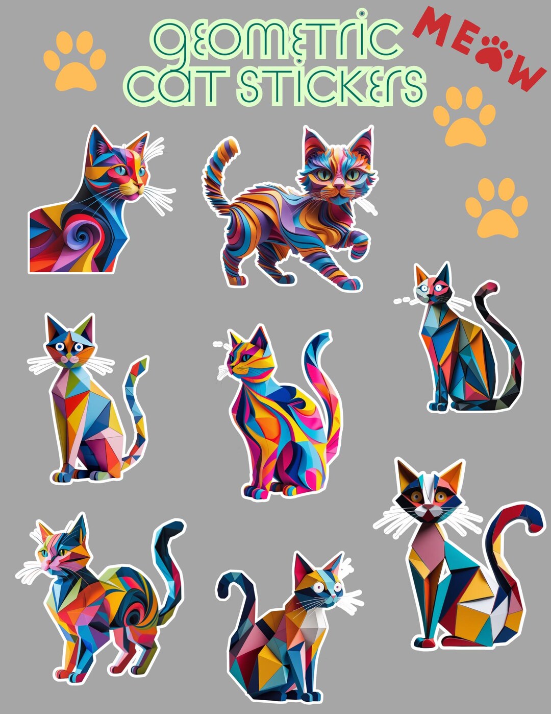 300+ DPI Geometric Cat Stickers | Aesthetic Digital Stickers for ...