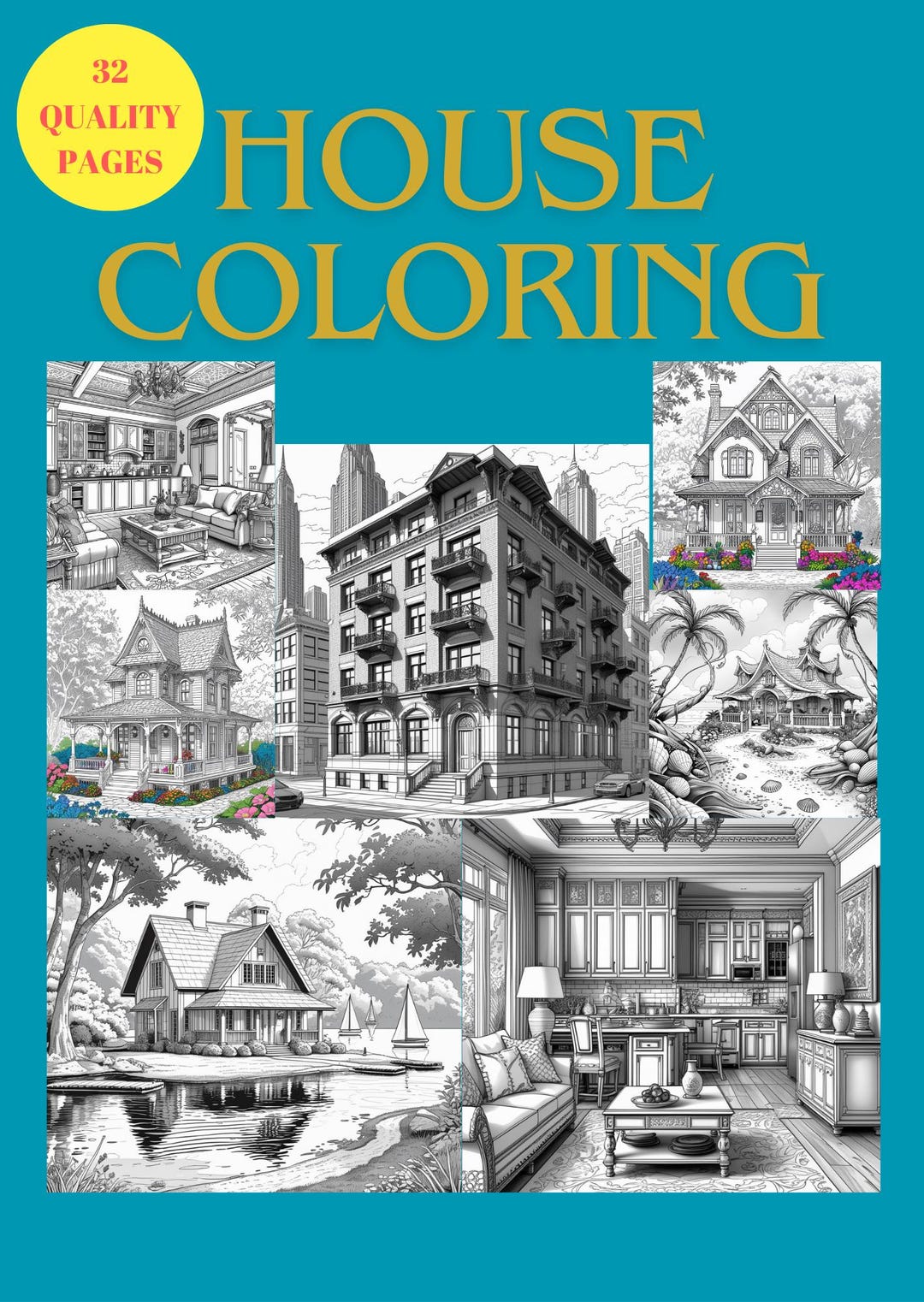 House Coloring Book | Adult Coloring Book | Architectural Coloring ...