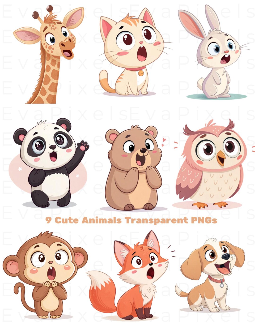 Surprised Animal Clipart PNG | Funny Kids Illustrations (digital ...
