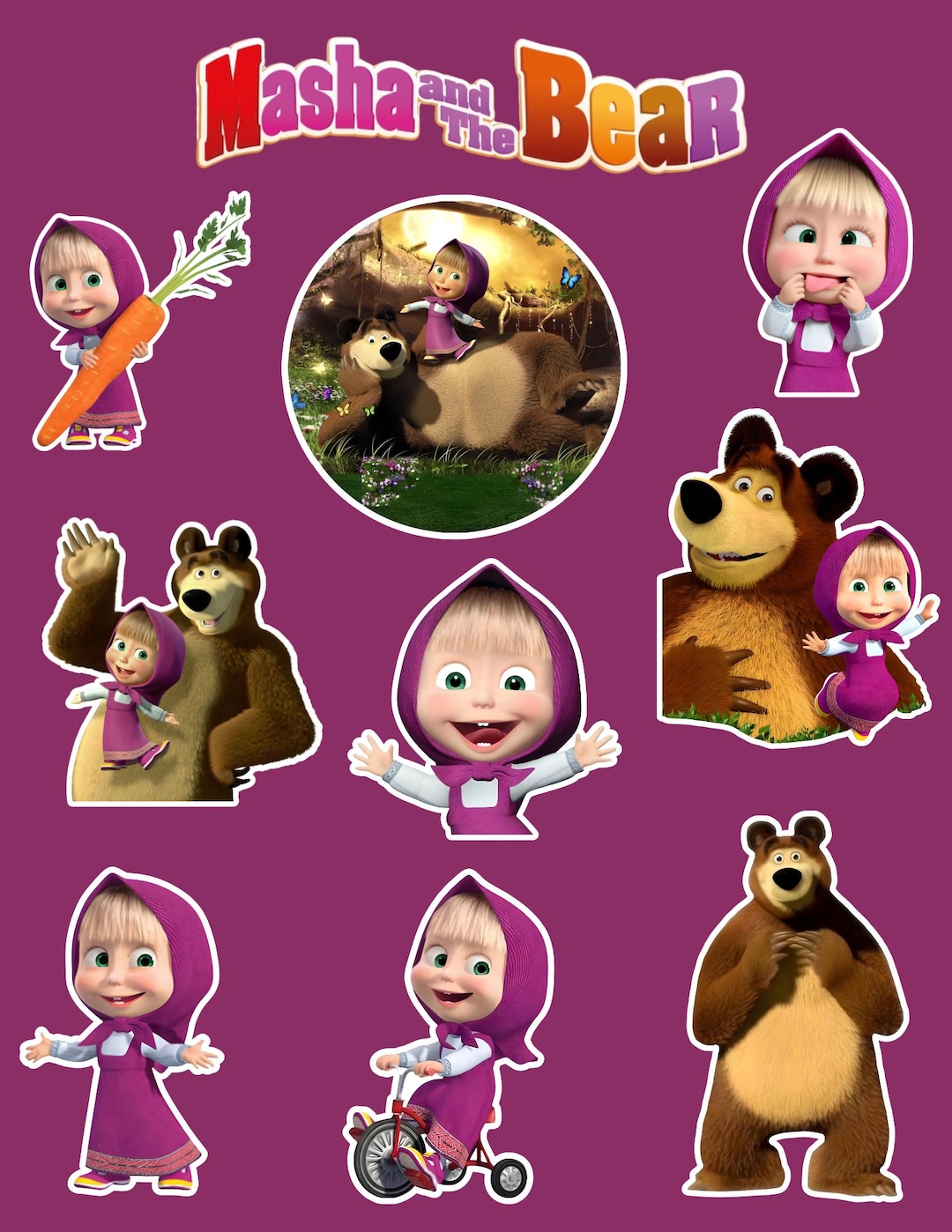 Masha and the Bear Stickers: Kids Sticker Sheet (PDF Download) - Etsy