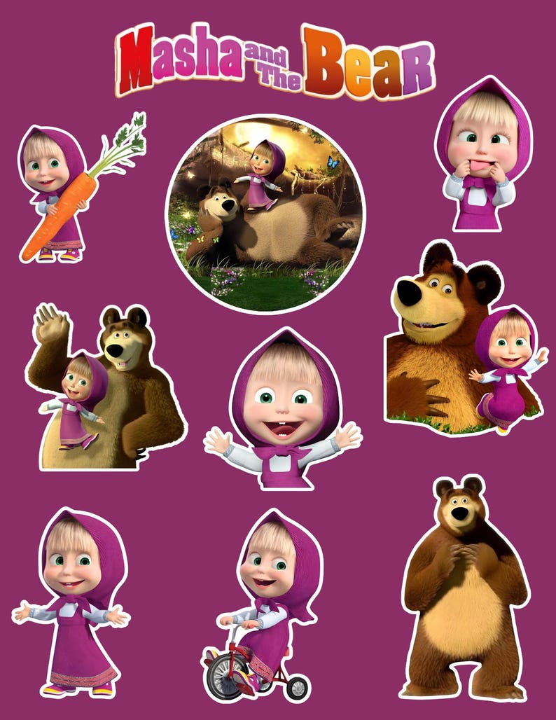 Masha and the Bear Stickers: Kids Sticker Sheet (PDF Download) - Etsy