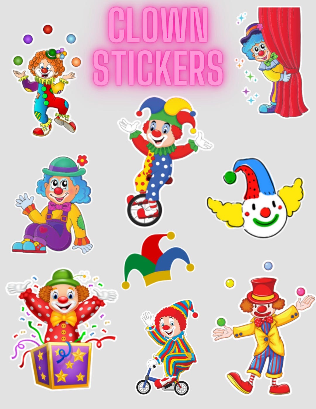 Clown Stickers | Sticker for Kids | Sticker Lovers | Clowns | PDF ...