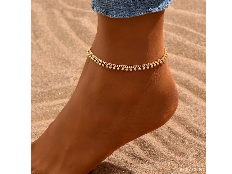Gold Layered Anklet Set With Greek Key, Beaded, Chunky Chain, and Boho ...