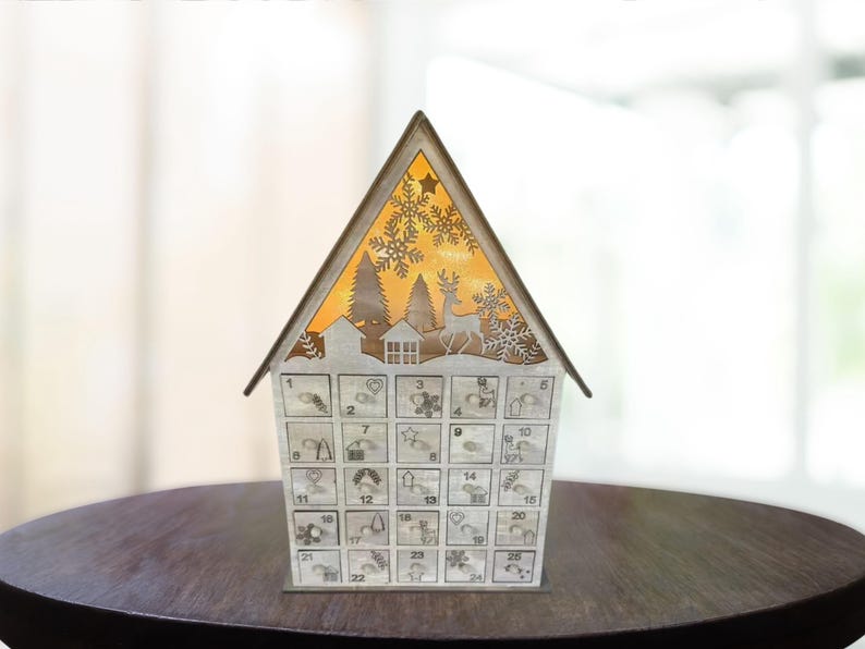 Wooden LED Lighted Advent Calendar With 24 Drawers Christmas Countdown ...