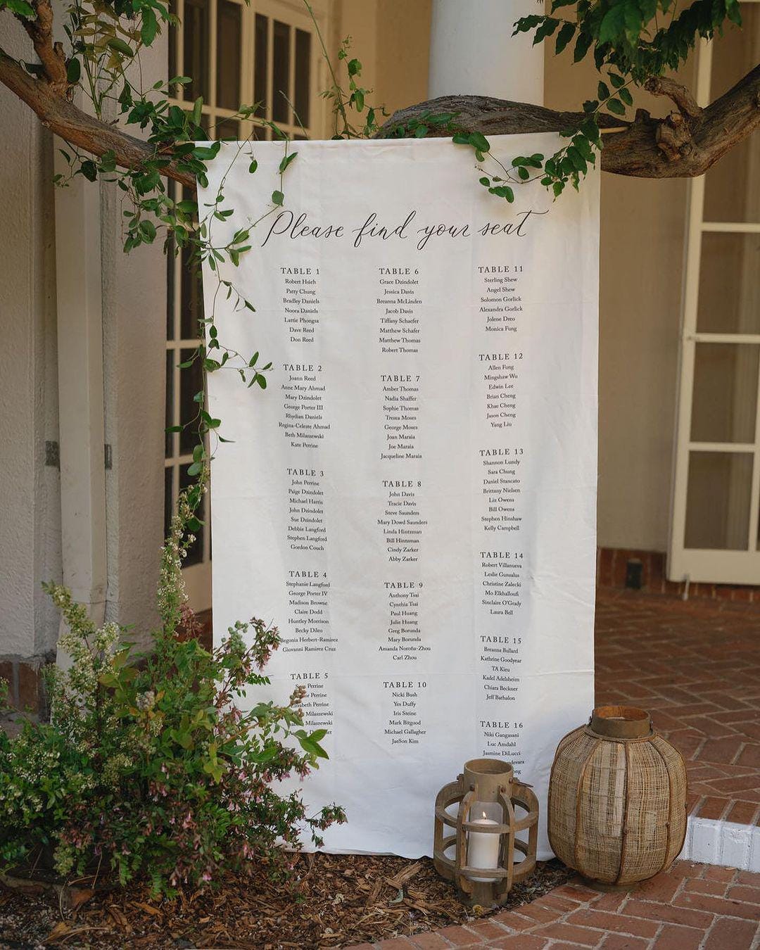 Linen Fabric Wedding Seating Chart, Fabric Wedding Table Plan ...