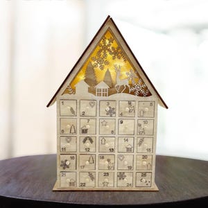 Wooden LED Lighted Advent Calendar With 24 Drawers Christmas Countdown ...
