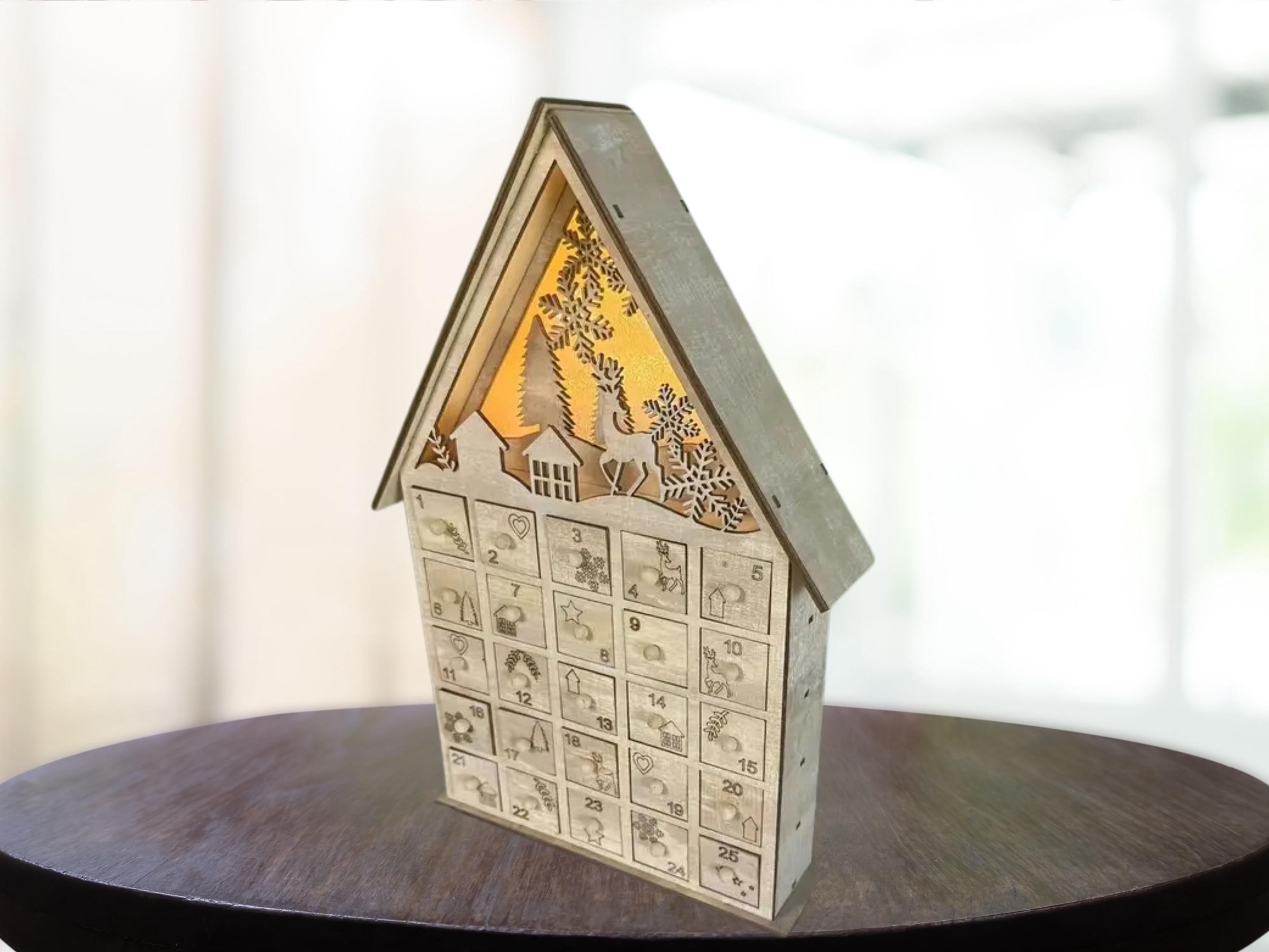 Wooden LED Lighted Advent Calendar With 24 Drawers Christmas Countdown ...