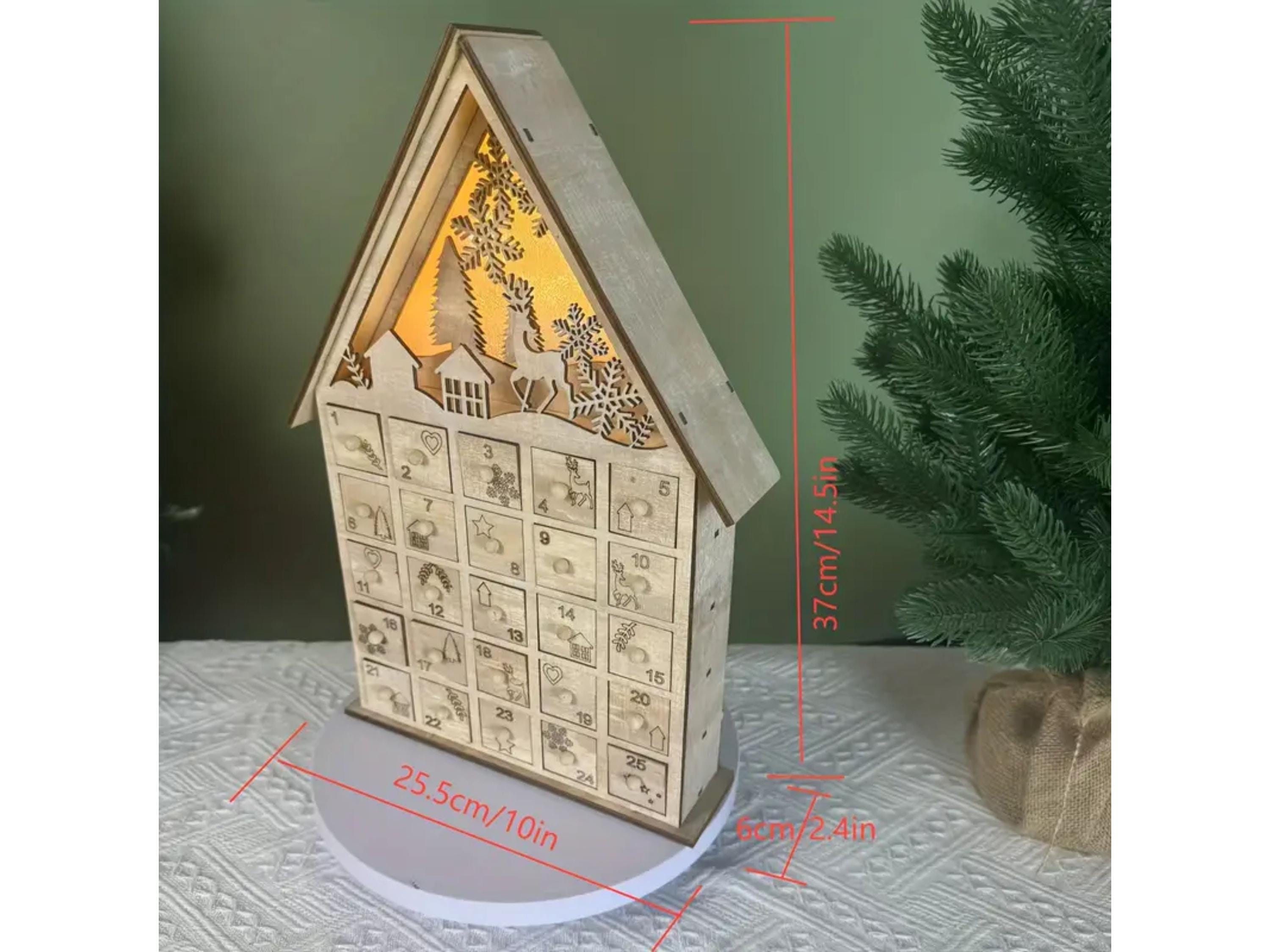 Wooden LED Lighted Advent Calendar With 24 Drawers Christmas Countdown ...