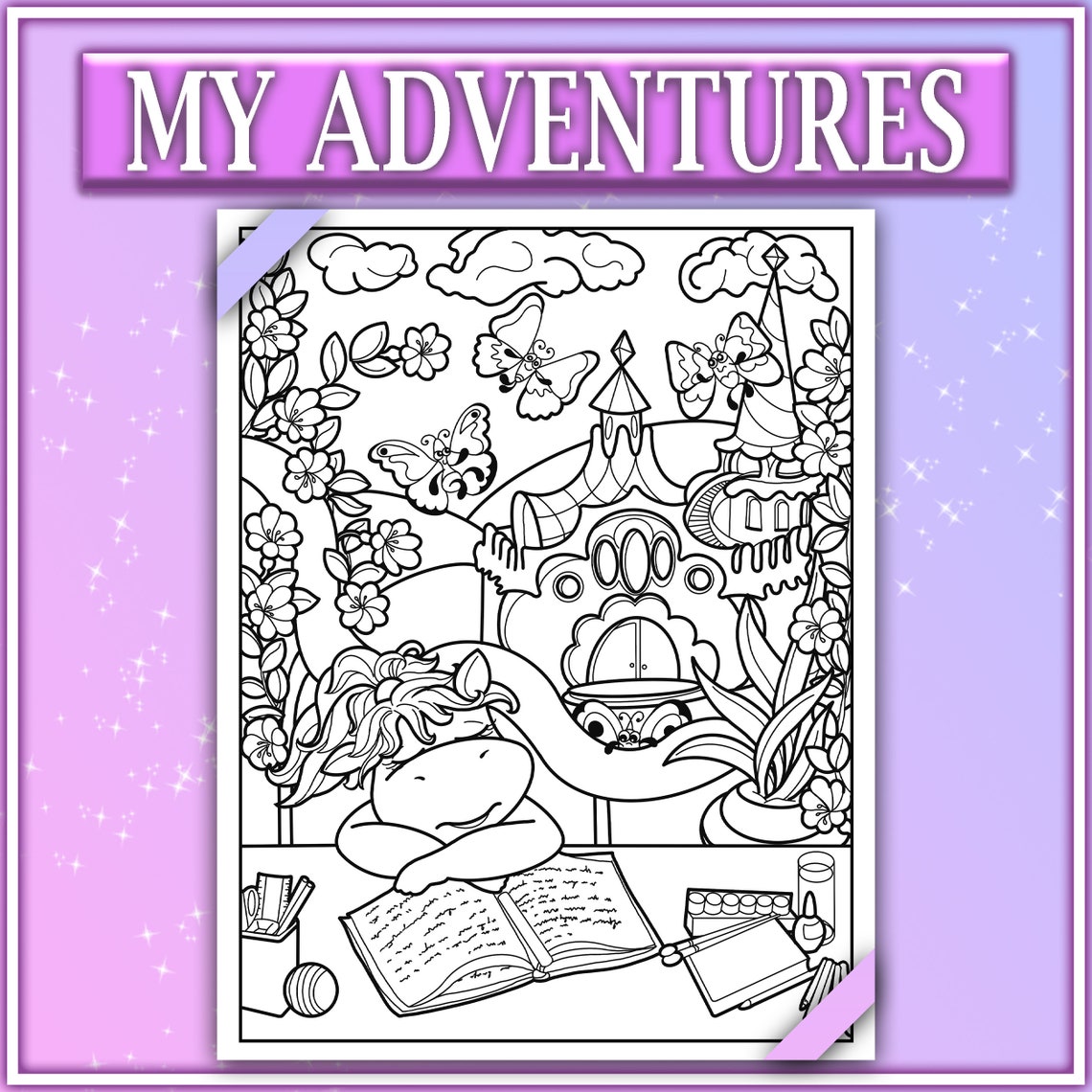 4 Unique Coloring Pages. My Adventures. Cute Coloring Book for Girls ...