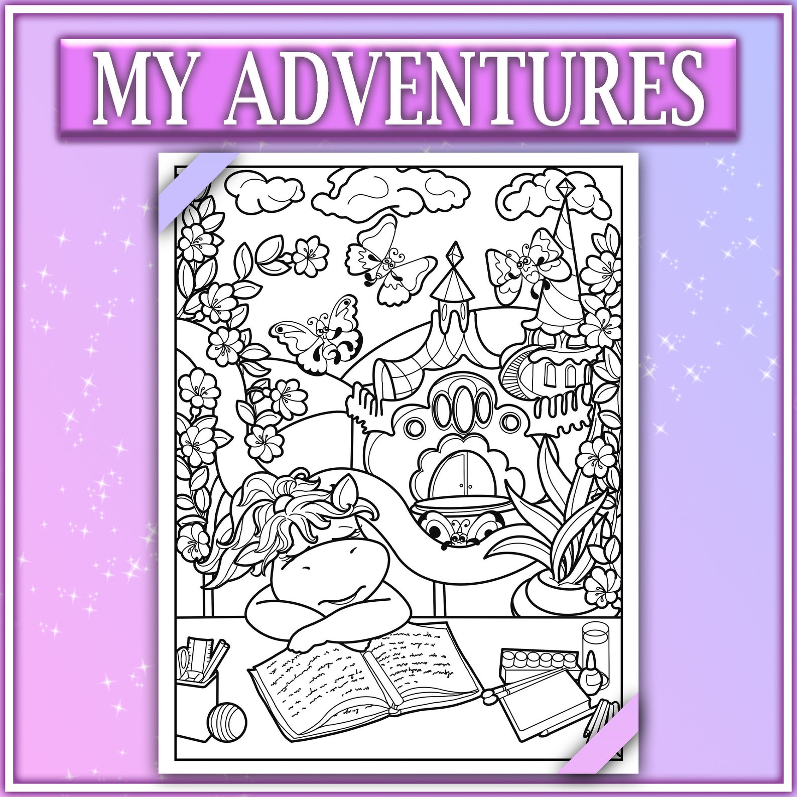 4 Unique Coloring Pages. My Adventures. Cute Coloring Book for Girls ...