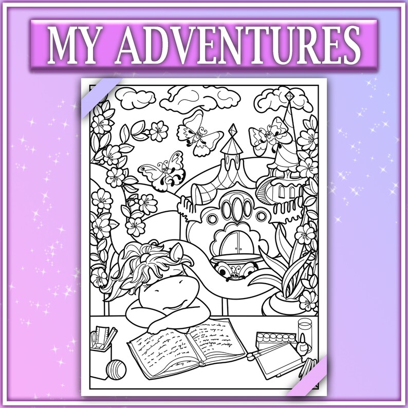 4 Unique Coloring Pages. My Adventures. Cute Coloring Book for Girls ...