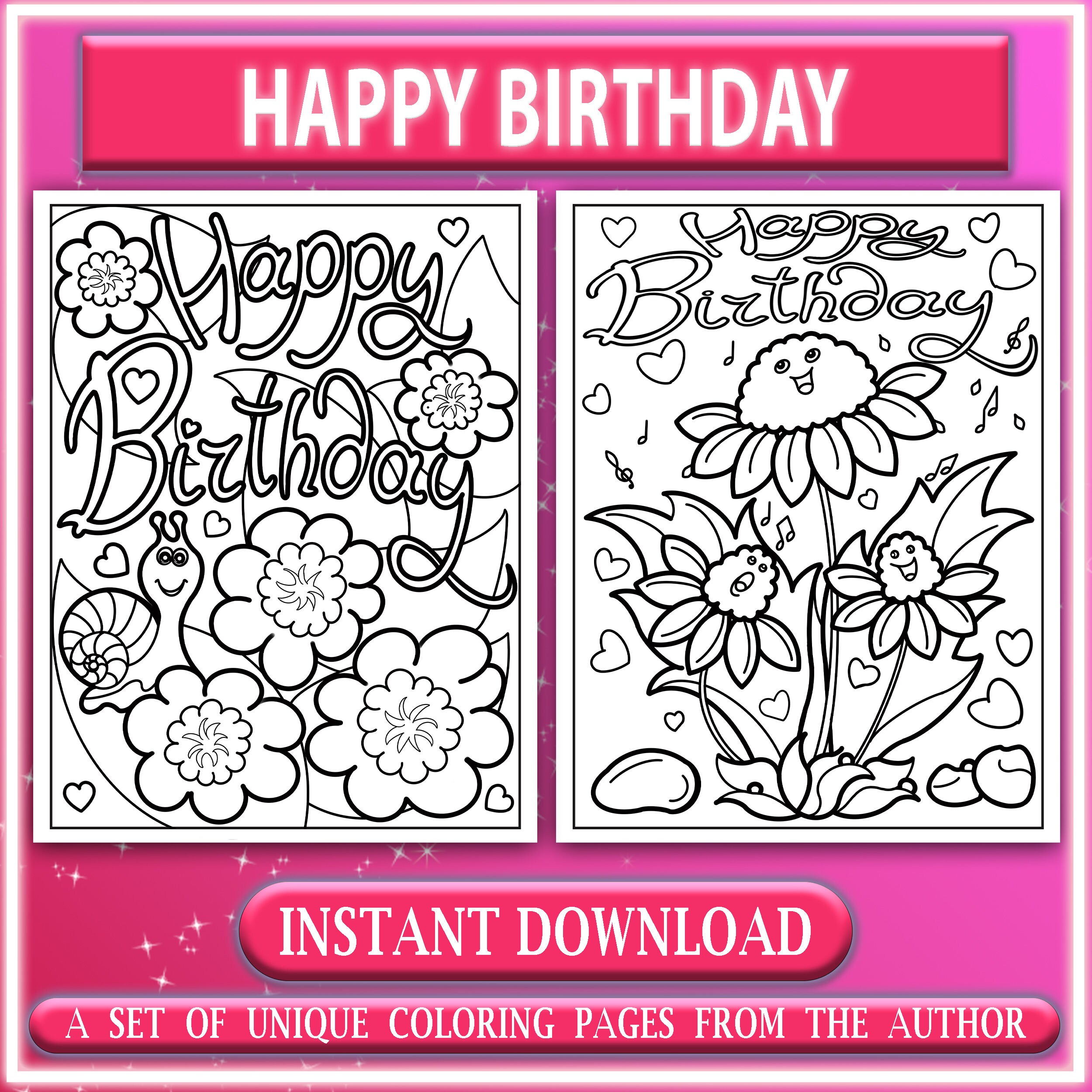 Birthday Party Coloring Pages. Cute Happy Birthday Printables for Girls ...