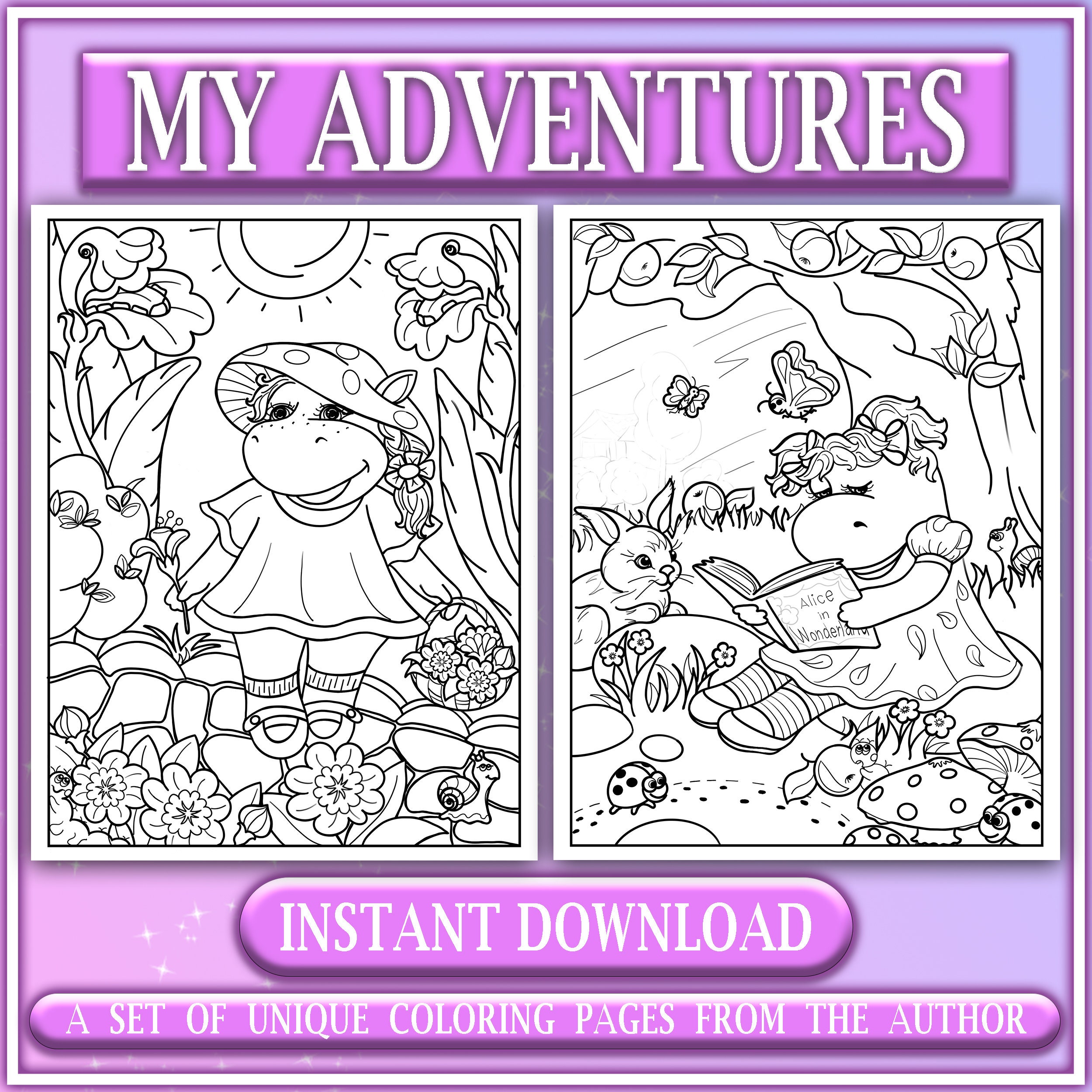 4 Unique Coloring Pages. My Adventures. Cute Coloring Book for Girls ...