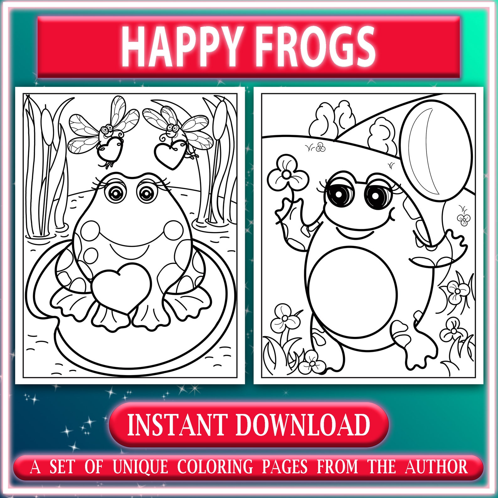Happy Frogs Coloring Pages. Cute Coloring Book for Girls, Boys and ...