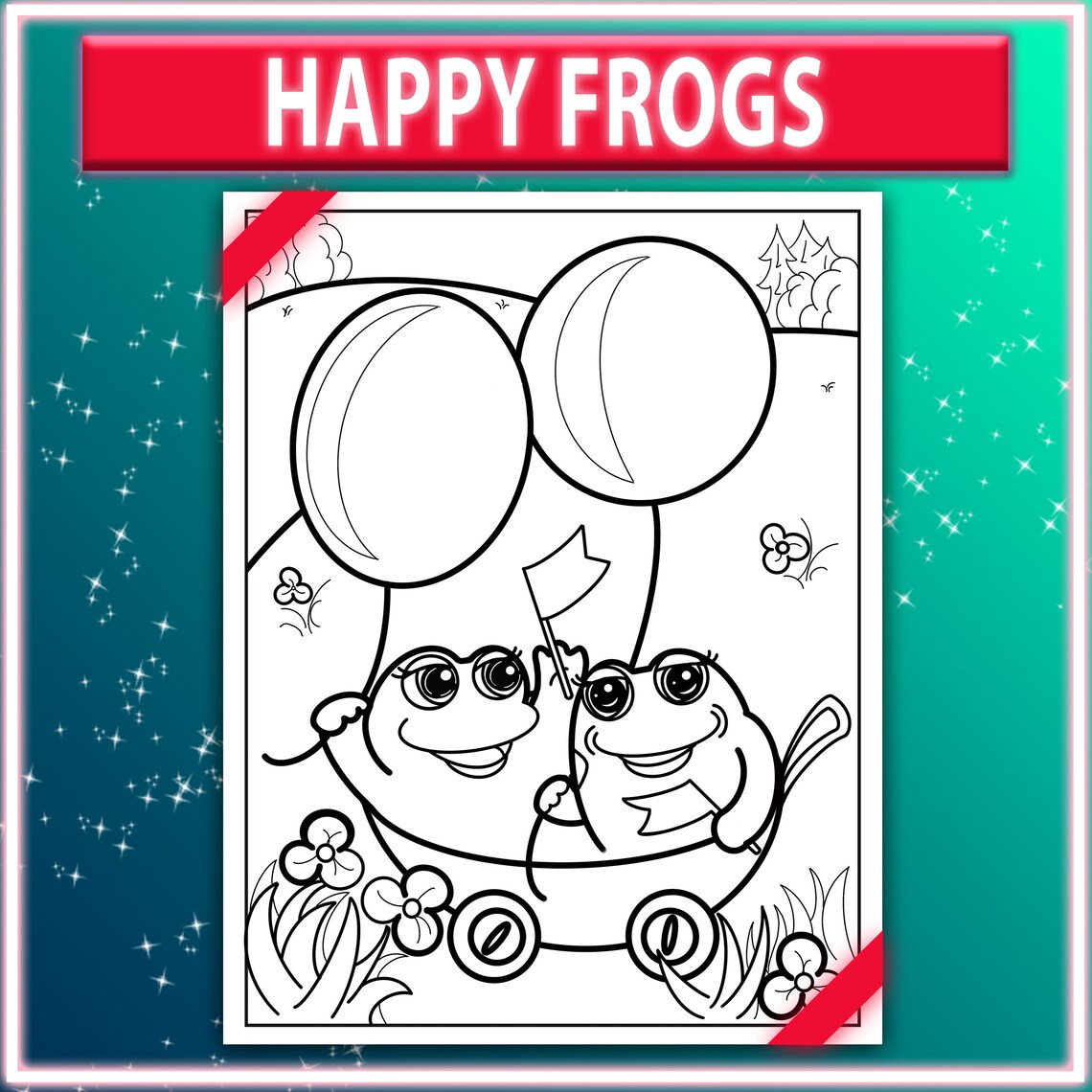 Happy Frogs Coloring Pages. Cute Coloring Book for Girls, Boys and ...