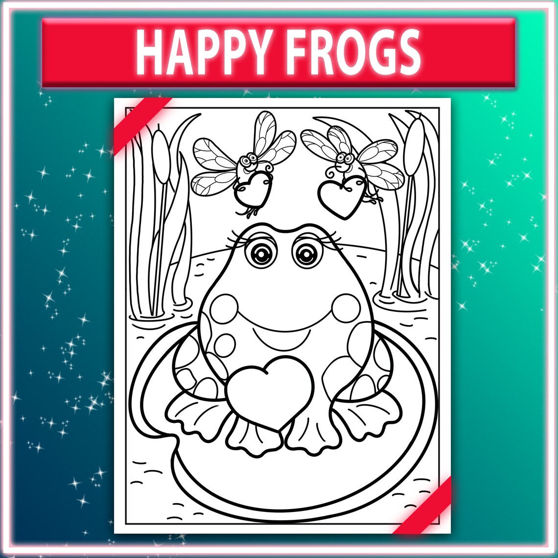 Happy Frogs Coloring Pages. Cute Coloring Book for Girls, Boys and ...
