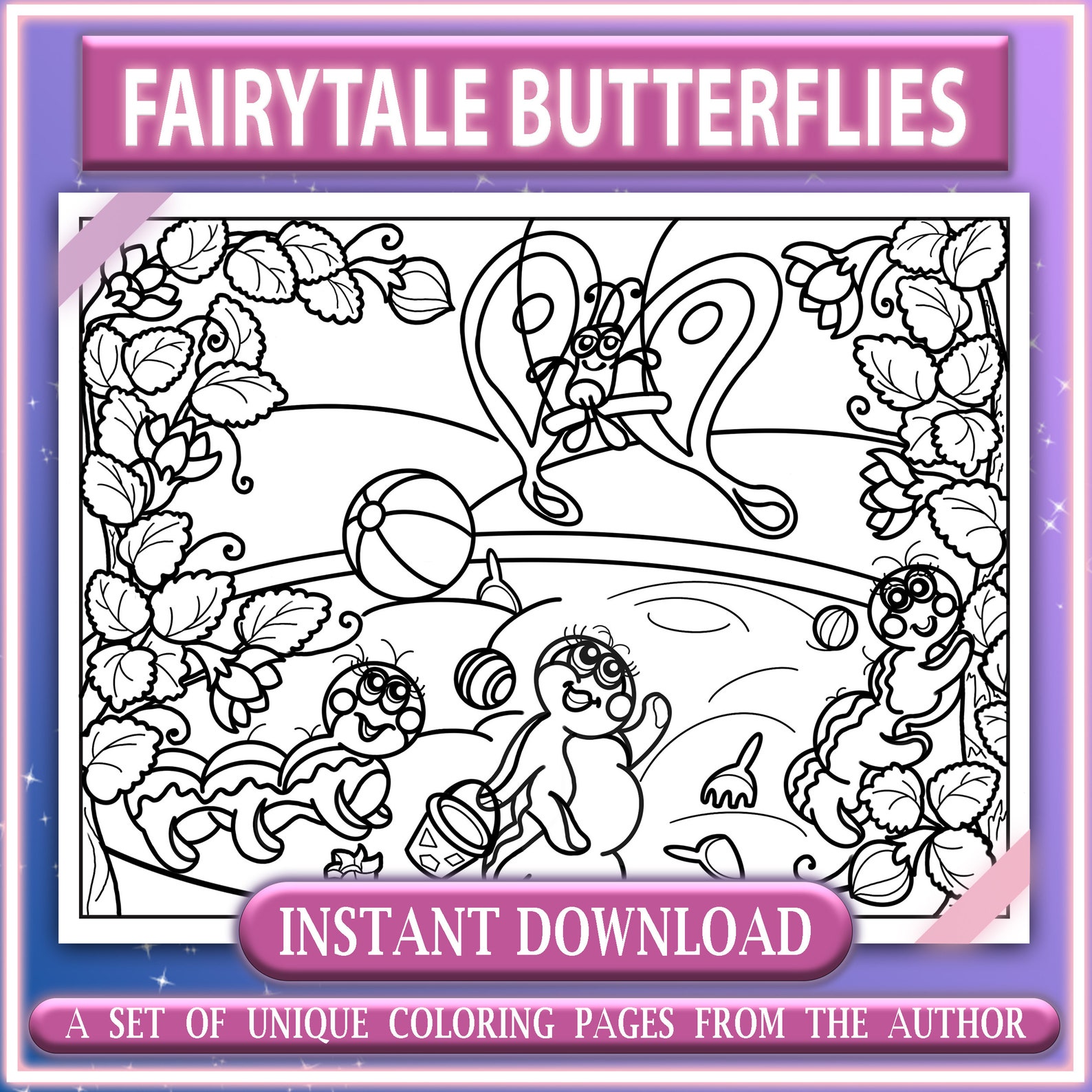 Fairytale Butterflies Coloring Pages. Cute Coloring Book for Girls ...