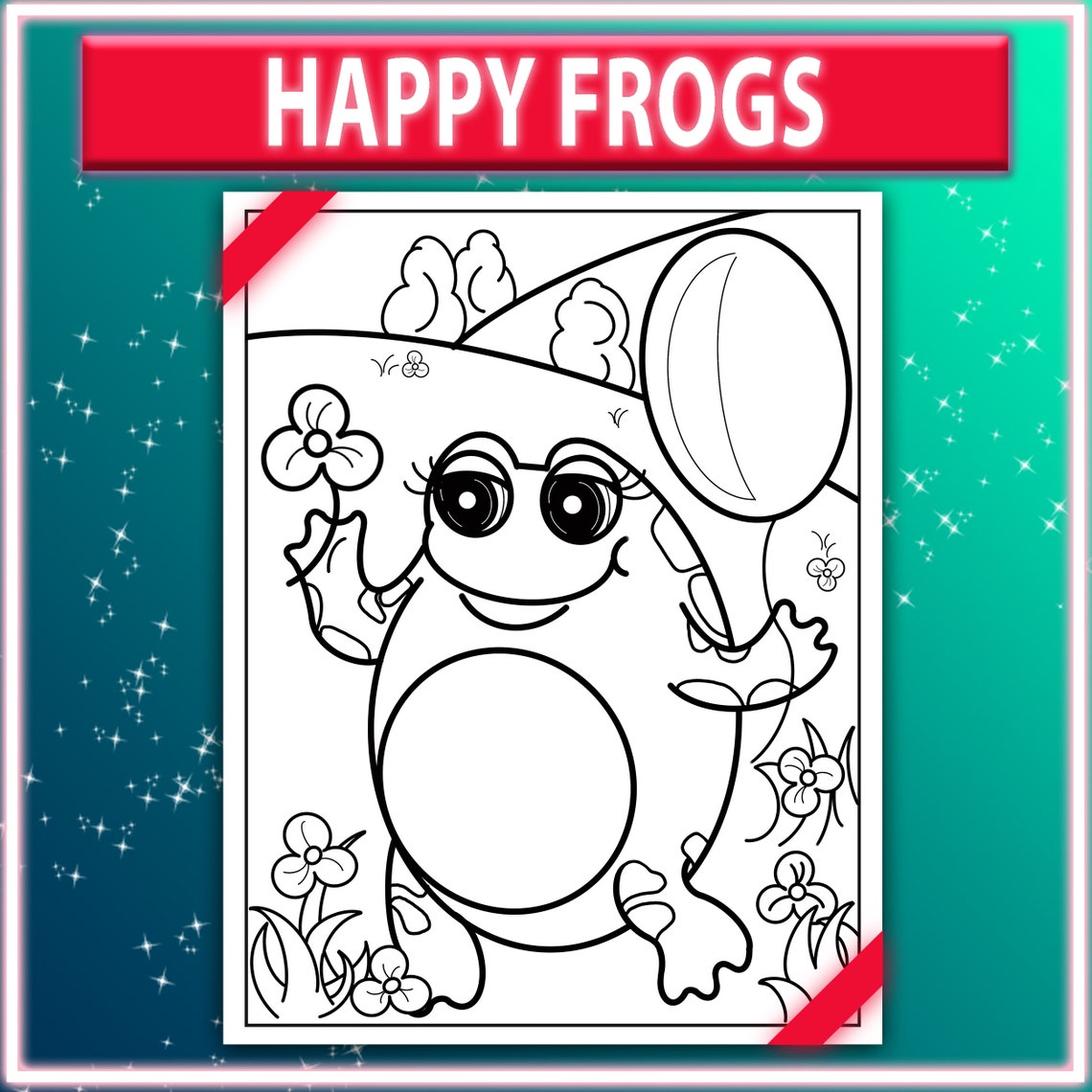 Happy Frogs Coloring Pages. Cute Coloring Book for Girls, Boys and ...