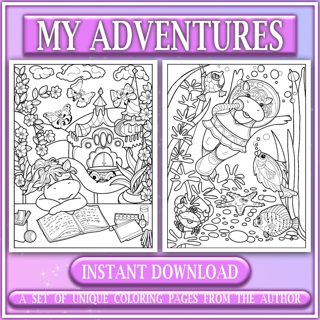 4 Unique Coloring Pages. My Adventures. Cute Coloring Book for Girls ...