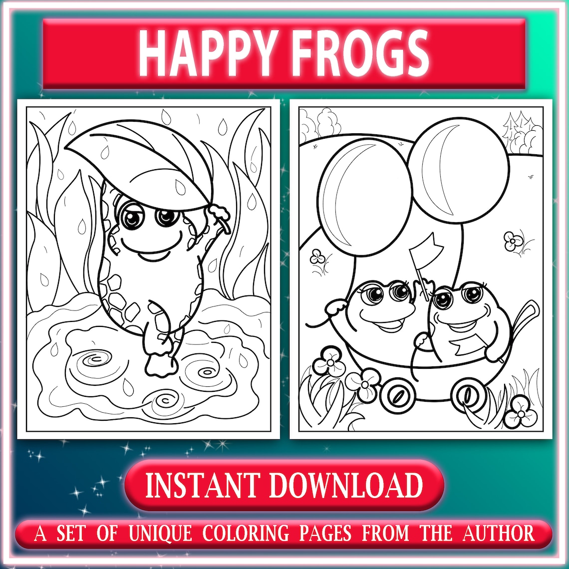 Happy Frogs Coloring Pages. Cute Coloring Book for Girls, Boys and ...