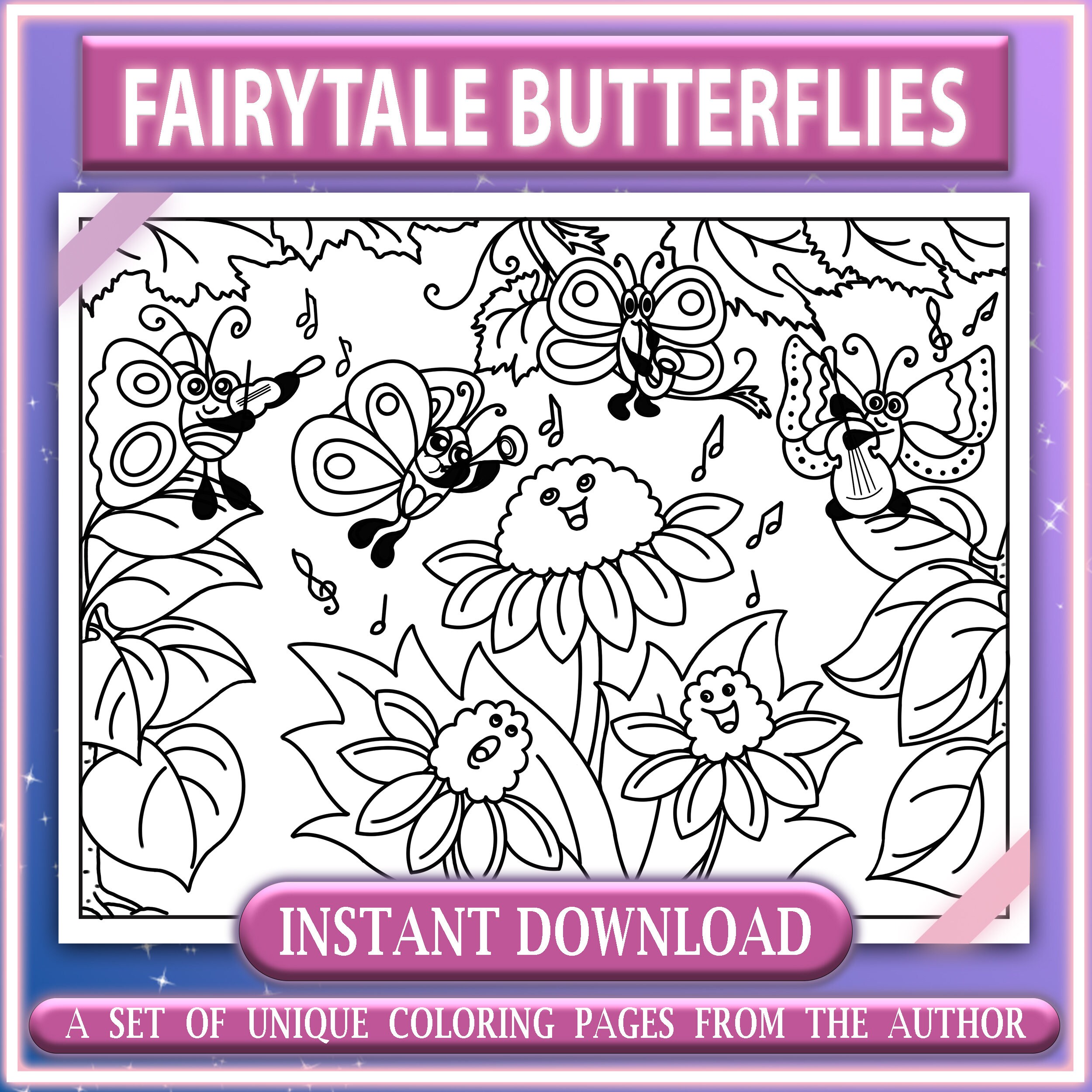 Fairytale Butterflies Coloring Pages. Cute Coloring Book for Girls ...