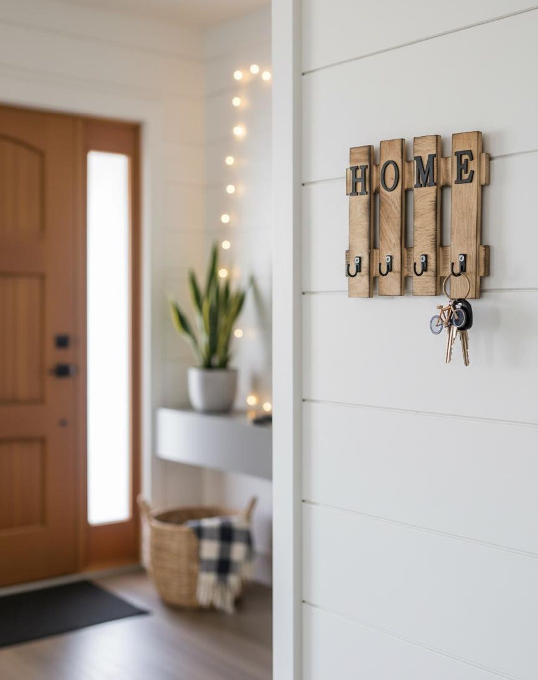 Rustic Wood Key Holder | Farmhouse Entryway Organizer With 4 Hooks - Etsy
