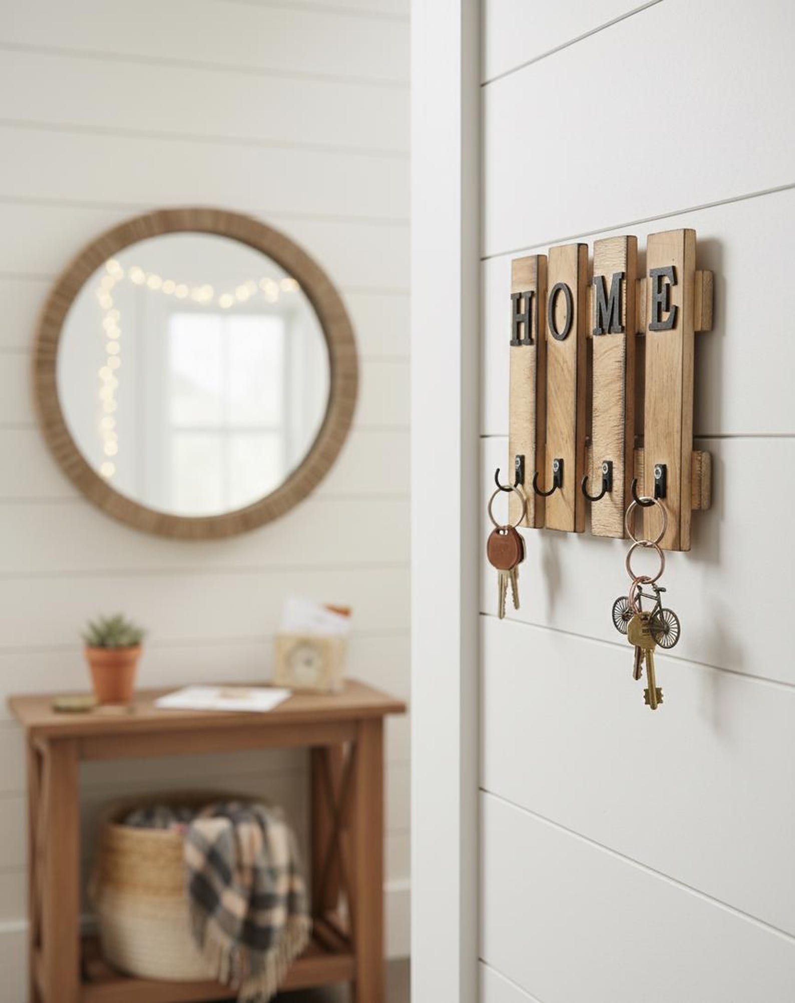 Rustic Wood Key Holder | Farmhouse Entryway Organizer With 4 Hooks - Etsy