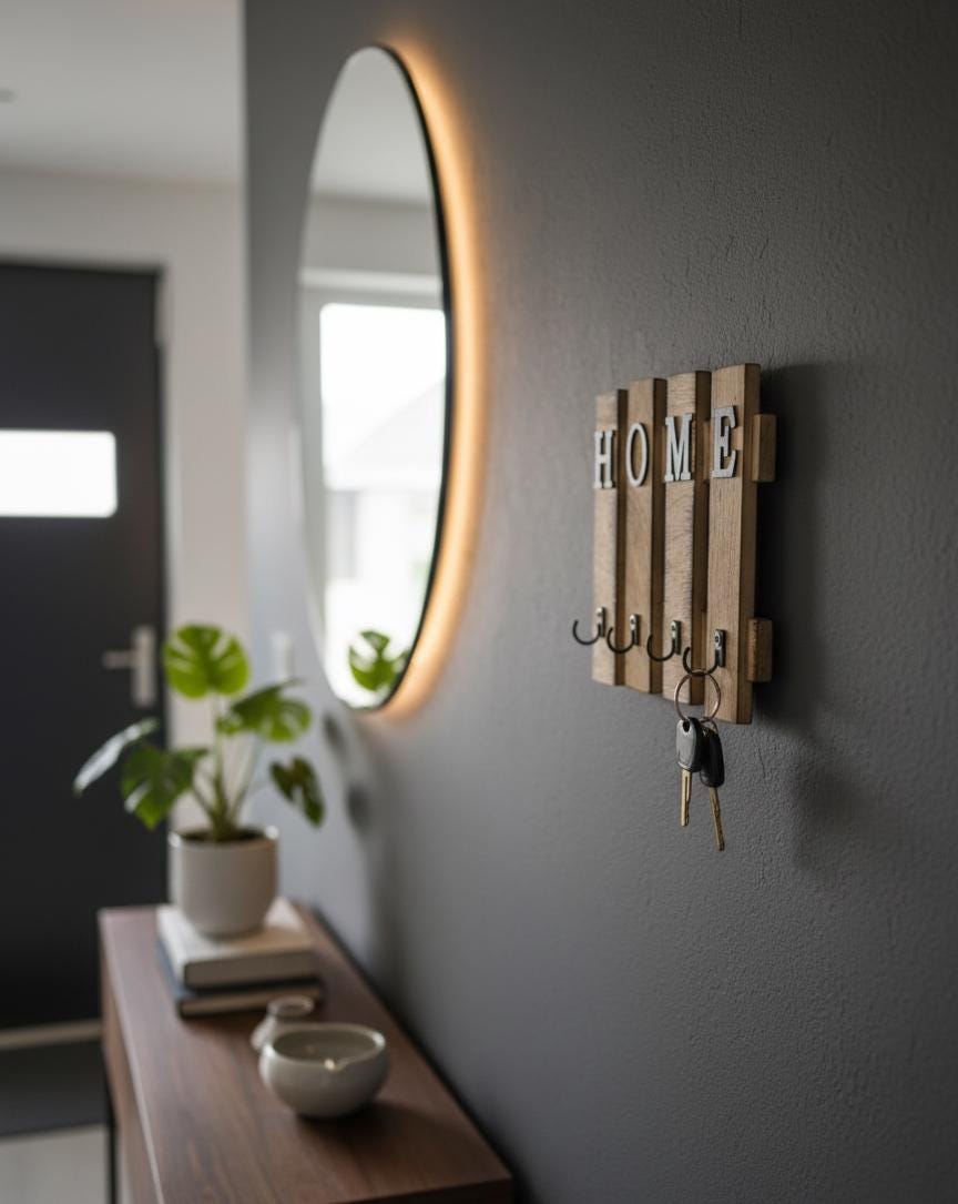 Rustic Wood Key Holder | Farmhouse Entryway Organizer With 4 Hooks - Etsy