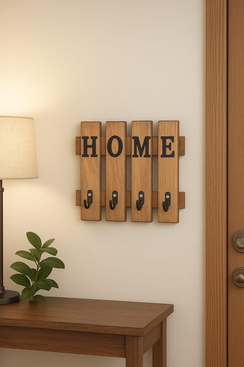 Rustic Wood Key Holder | Farmhouse Entryway Organizer With 4 Hooks - Etsy