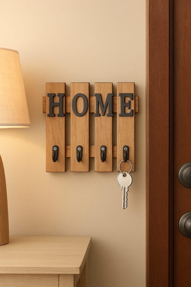 Rustic Wood Key Holder | Farmhouse Entryway Organizer With 4 Hooks - Etsy
