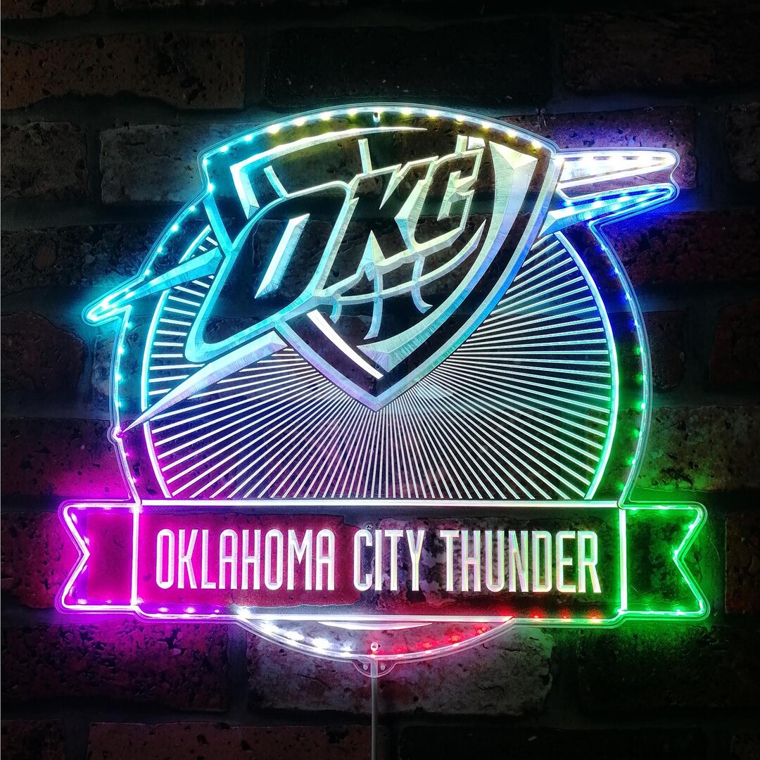 Okc Thunder Wall Neon LED Lighted Sign, Illuminated Sports Bar Sign ...