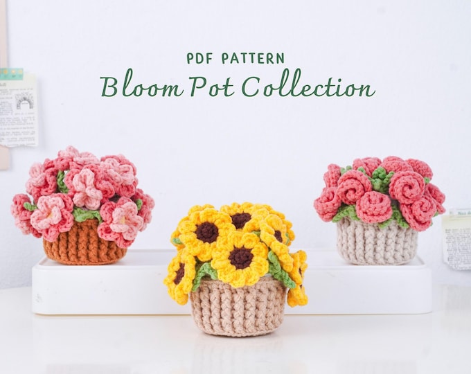 Bloom Pot Collection Crochet Patterns | Sunflower Coaster Pot Pattern ...