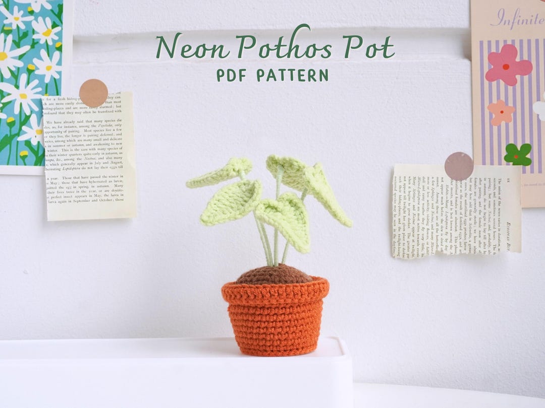 Neon Pothos Pot Crochet Pattern, Amigurumi Plant Pattern, Crochet Home ...