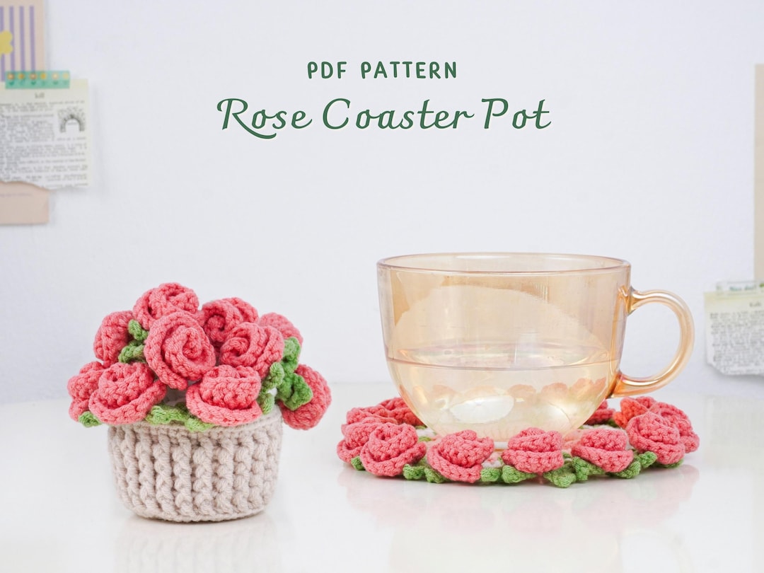 Rose Coaster Pot Crochet Pattern, Flower Pot Crochet Pattern, Crochet ...