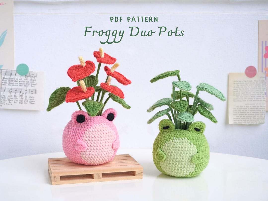 Froggy Duo Pots Crochet Patterns Bundle | Pink Frog Pot Pattern, Green ...