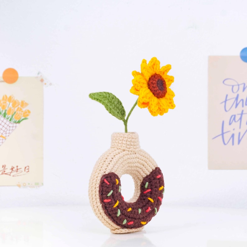 Sunflower Donut Vase Crochet Pattern, Floral Home Decor Accent ...