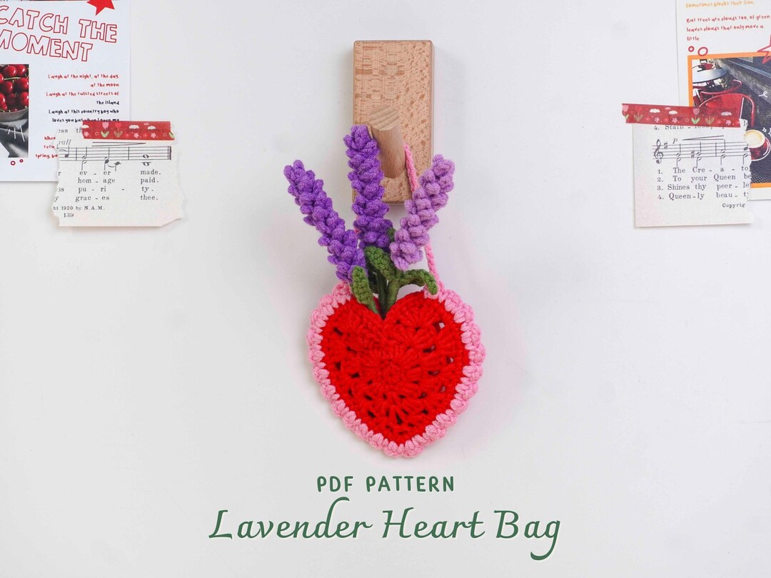 Lavender Heart Bag Crochet Pattern, Floral Theme Shoulder Bag ...