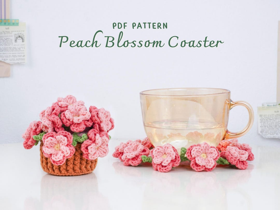Peach Blossom Coaster Pot Crochet Pattern, Flower Pot Crochet Pattern ...