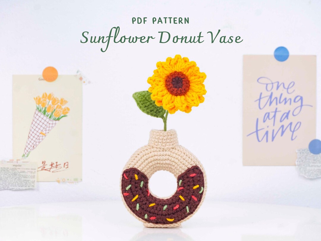 Sunflower Donut Vase Crochet Pattern, Floral Home Decor Accent ...