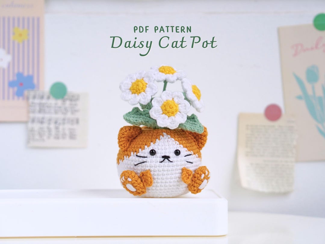Daisy Cat Pot Crochet Pattern, Flower Pot Crochet Pattern, Daisy ...