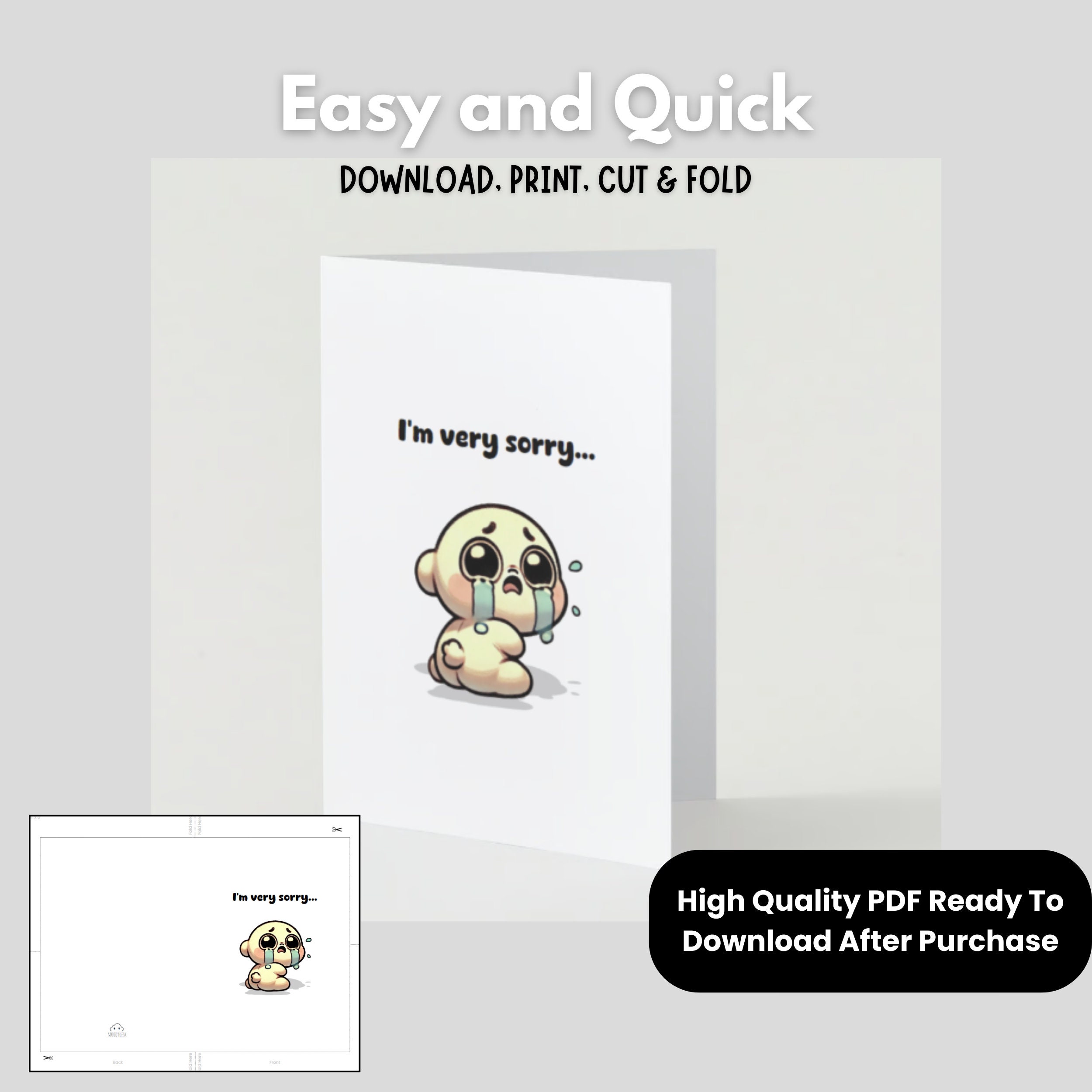 Adorable Apology Card - Printable Digital Greeting Card With Cute ...
