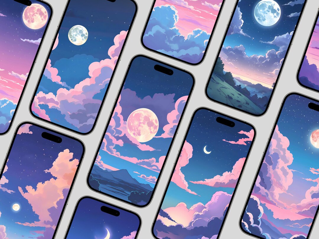 Aesthetic Sky Cloud Wallpaper Bundle | Moon Pastel Cloud | Digital ...