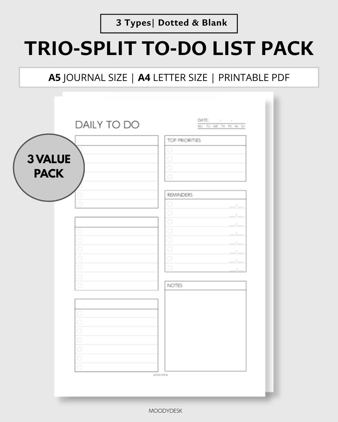 Trio-split WFH To-do List Pack | Work From Home Triple Template ...