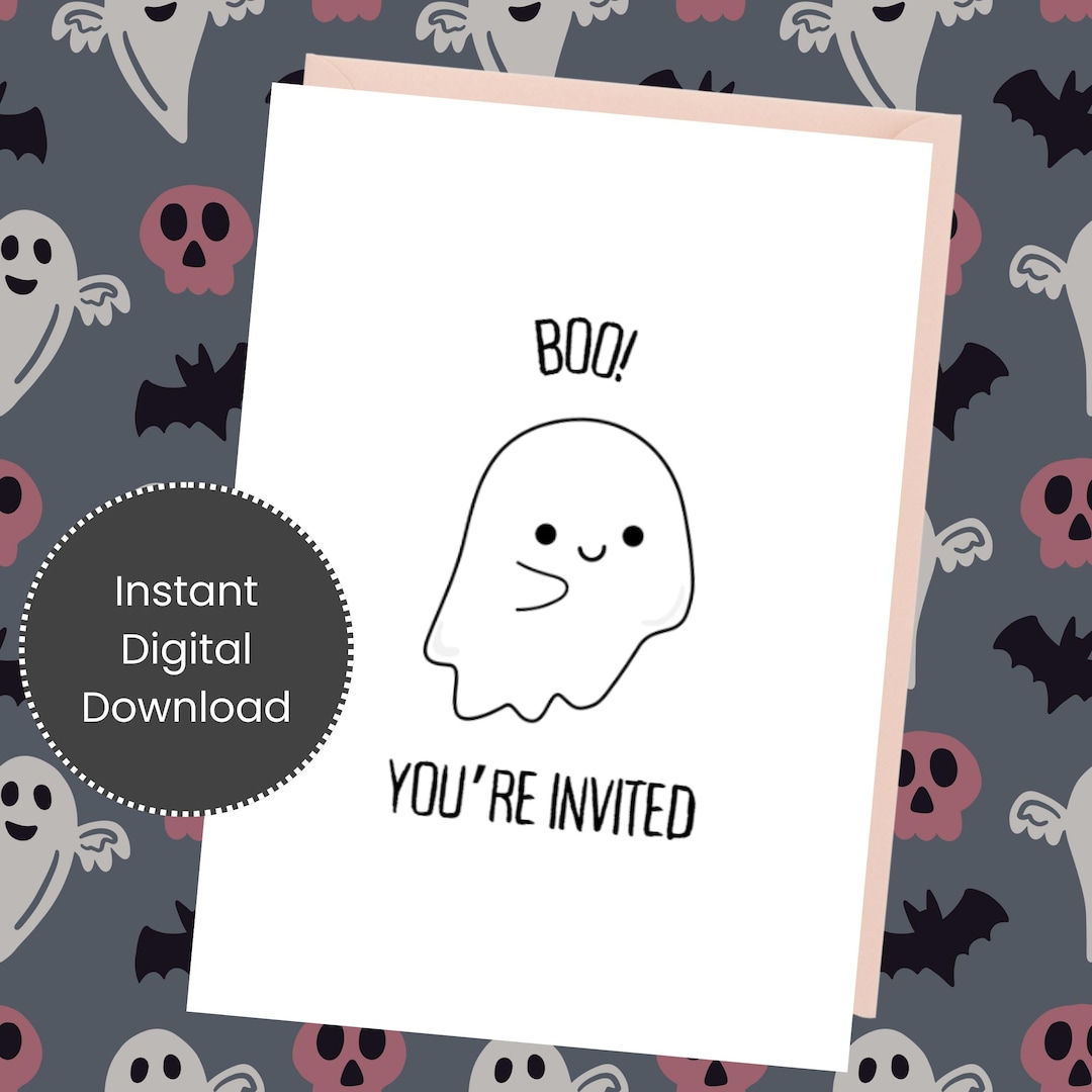 Printable Halloween Invitation Card - Cute Ghost Invite for Halloween ...