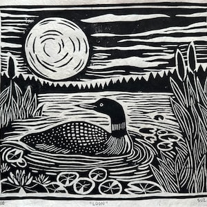 Common Loon Linocut, Loon Art Print - Etsy