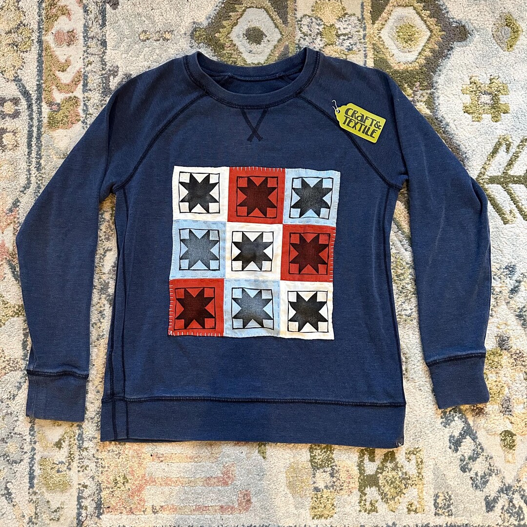 Sawtooth Linocut Stamp Upcycled Dark Blue Sweater - Etsy