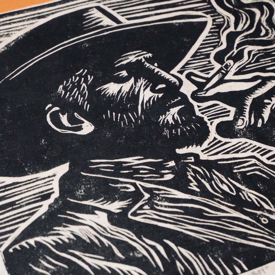 Lonesome Cowboy Linocut Print: Western Art on Lokta Paper - Etsy
