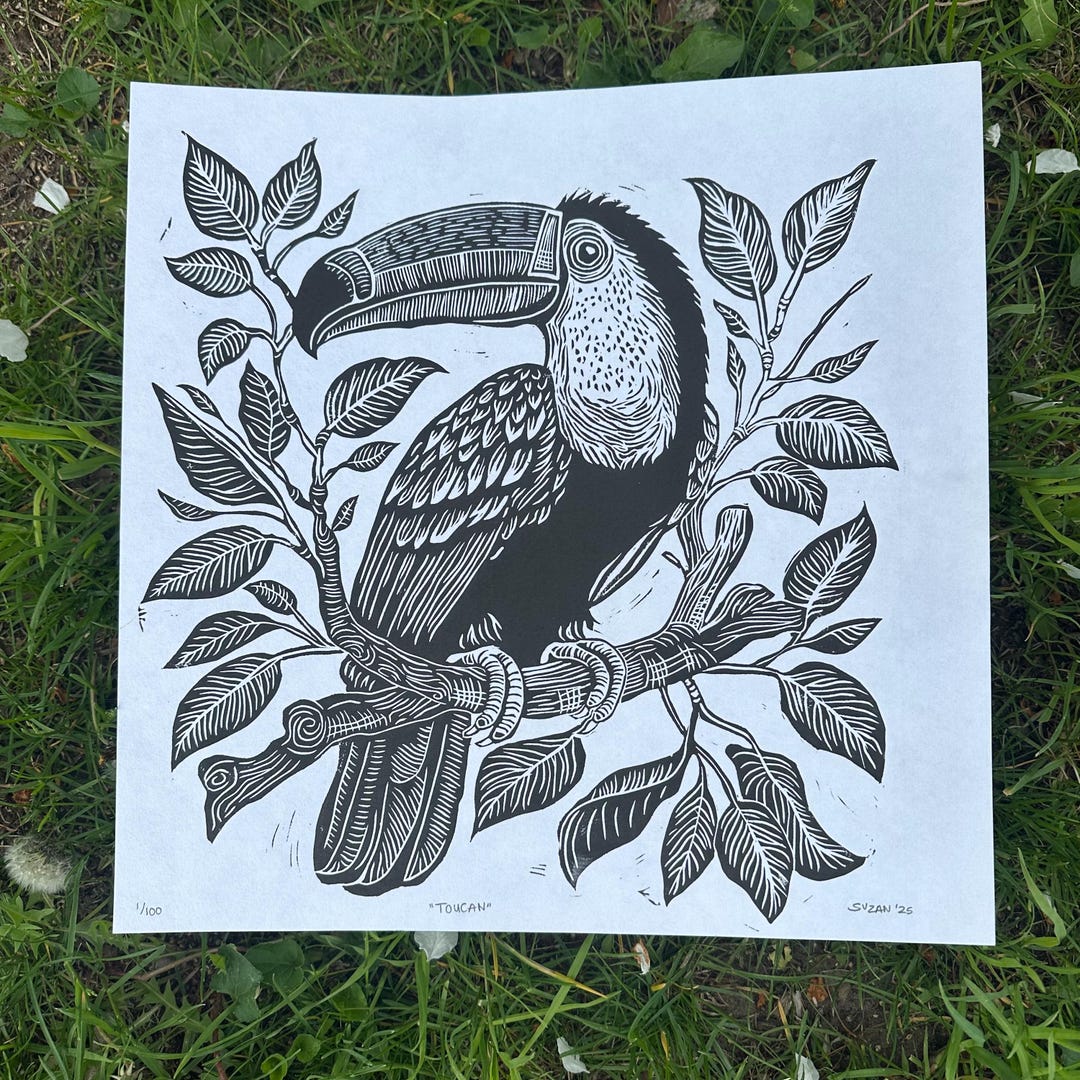 Toucan Linocut, Toucan Art Print - Etsy