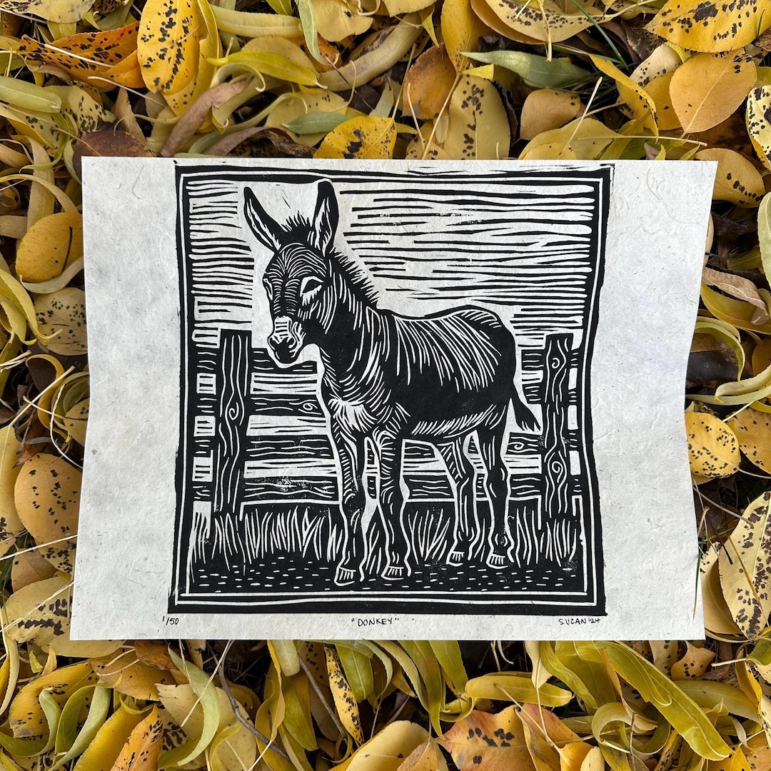 Donkey Linocut Print: Limited Edition Block Print Wall Art - Etsy