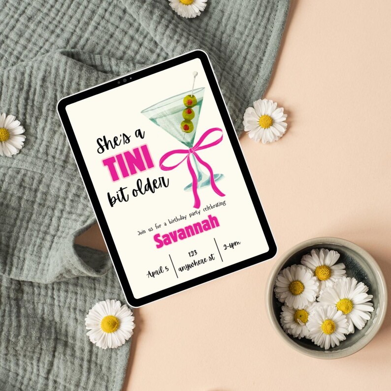 Tini Bit Older, Martini Birthday Party Digital Invitation, Editable ...